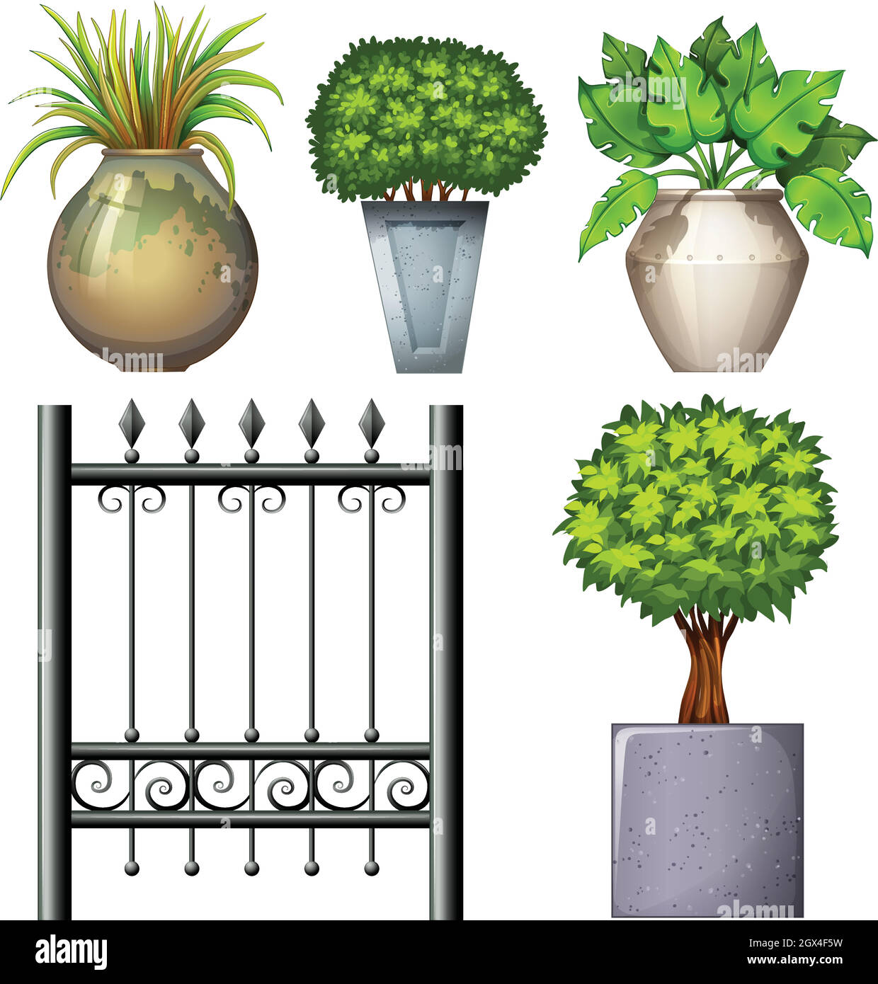 A steel gate and potted plants Stock Vector Image & Art - Alamy