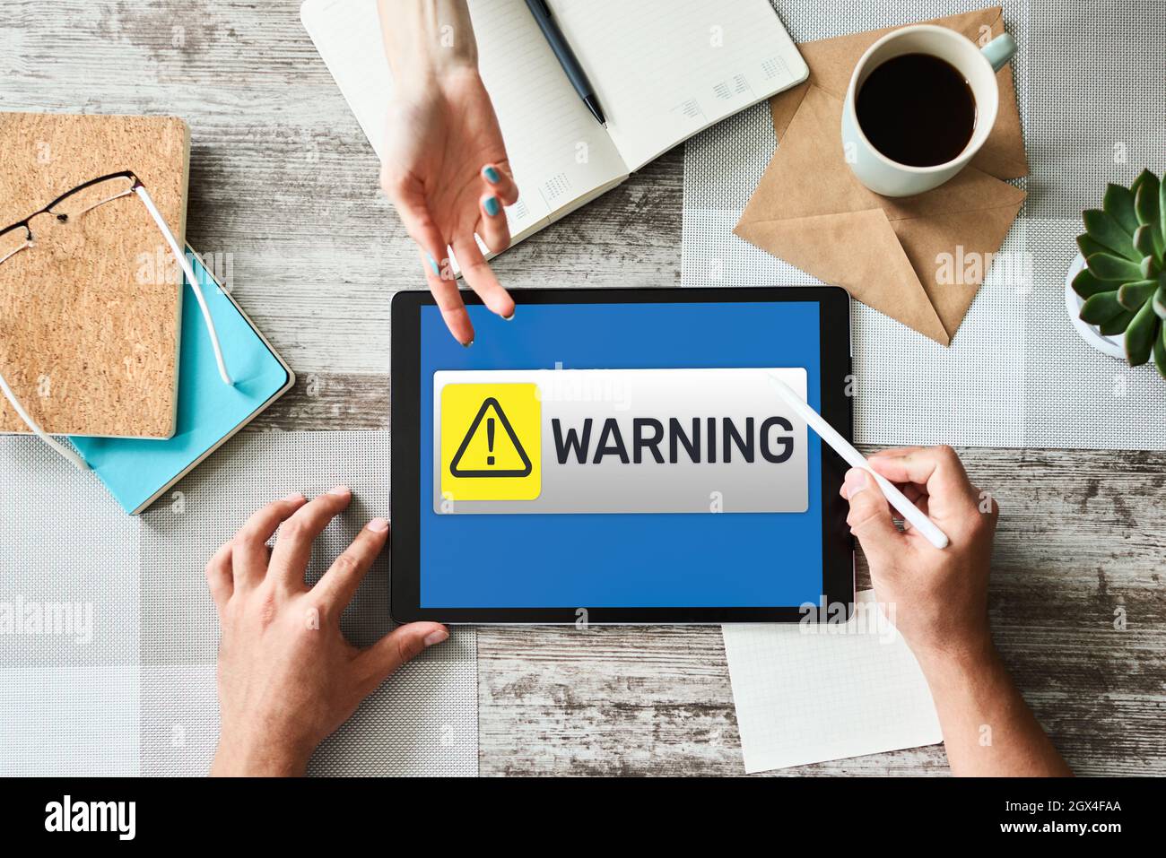 Warning message sign on screen. Virus detection security breathe ...