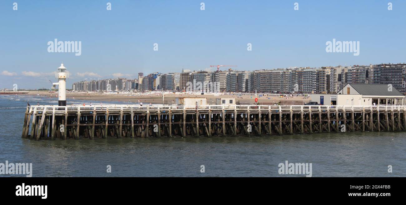 BLANKENBERGE, BELGIUM, 2 AUGUST 2021: View of the jetty at Blankenberge ...