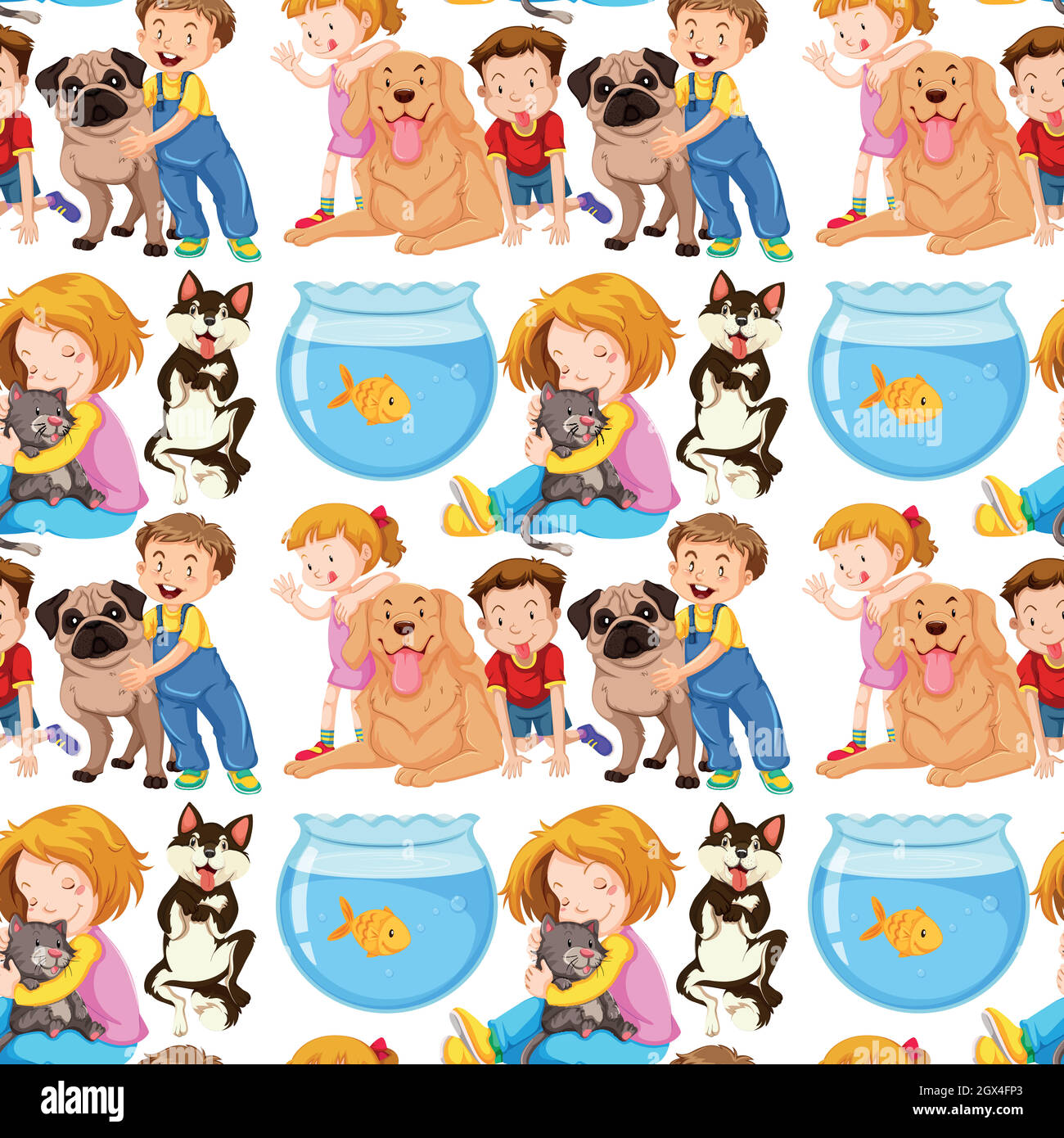 Seamless background with kids and pets Stock Vector Image & Art - Alamy
