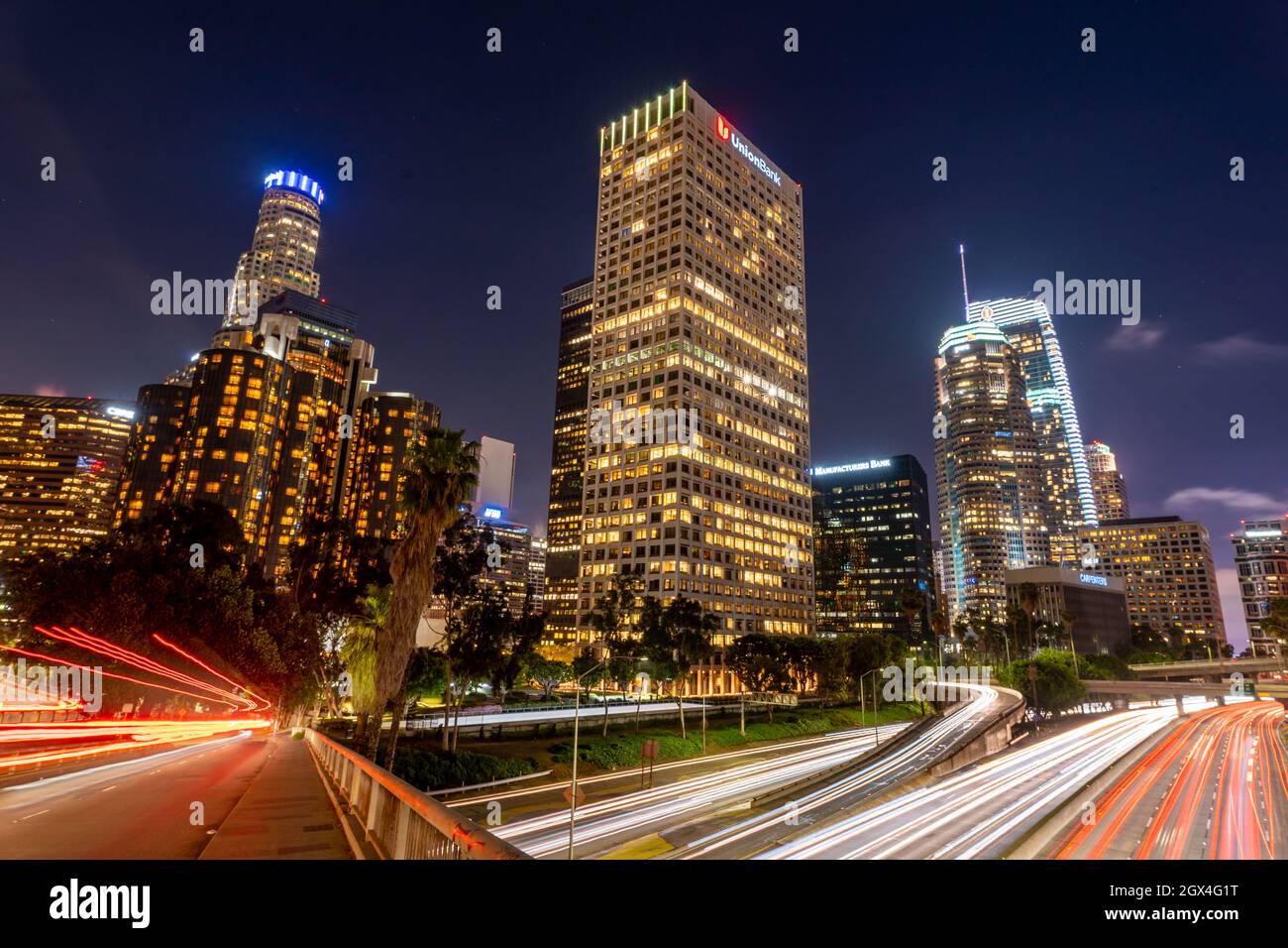 LOS ANGELES, UNITED STATES - Apr 17, 2019: A night shot of downtown of ...