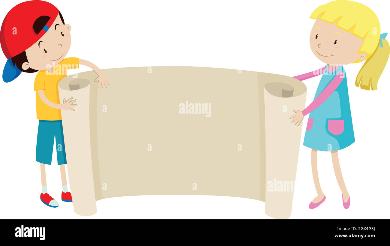 Boy and girl holding paper Stock Vector Image & Art - Alamy