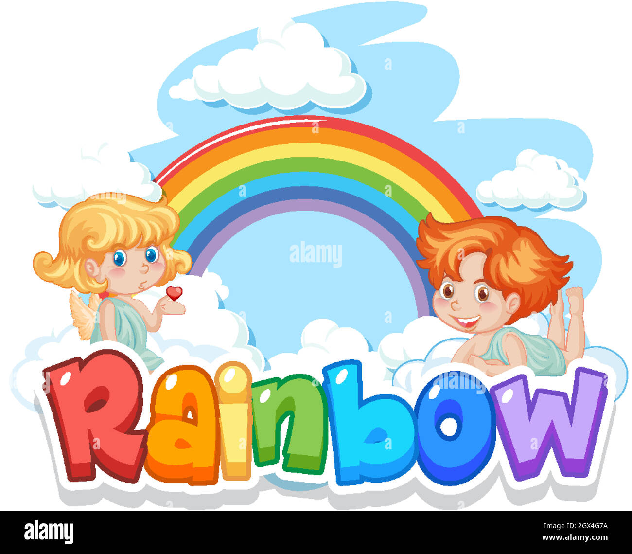 Font design for word rainbow with rainbow in the sky background Stock ...