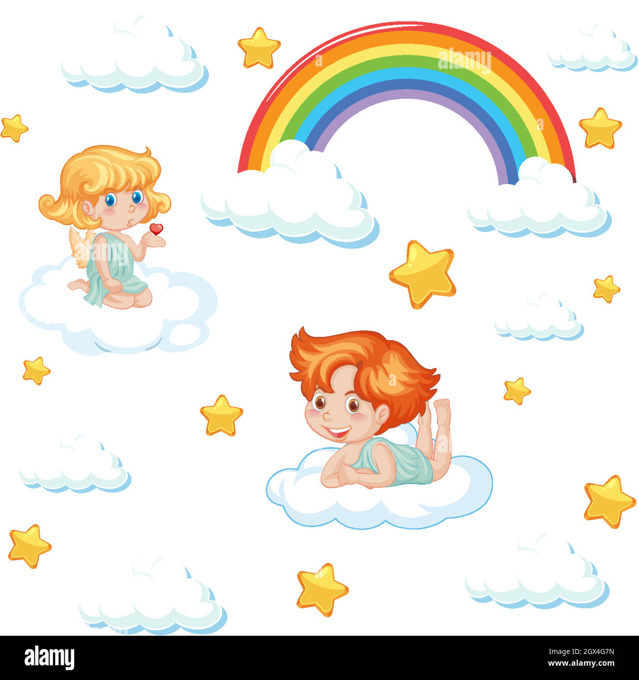 Set of cute angel with rainbow and star pattern Stock Vector Image ...