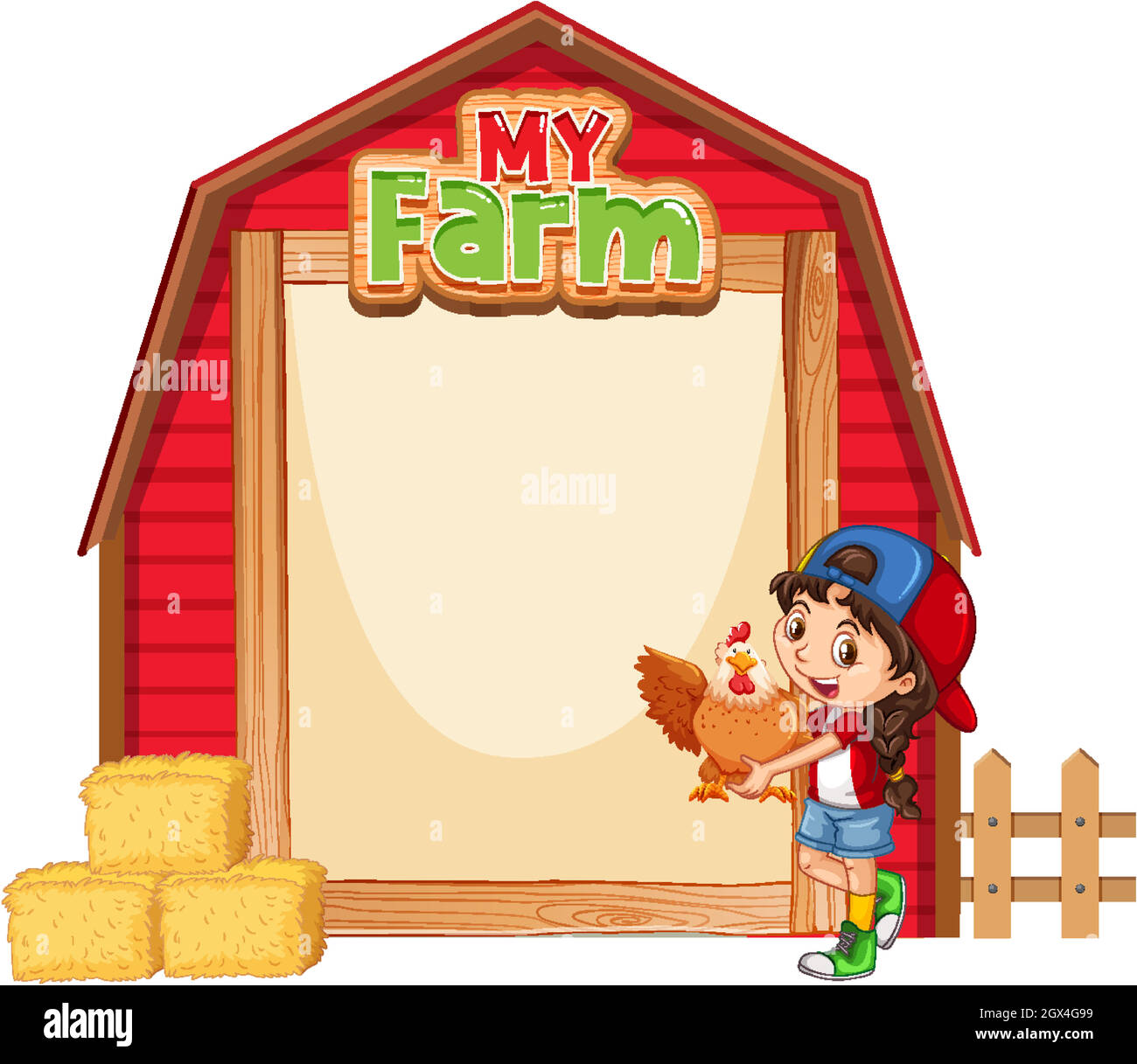 Border template design with girl and chicken Stock Vector Image & Art ...