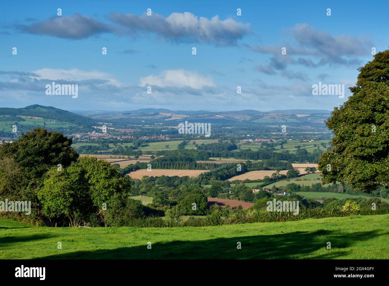 Ludlow and Mortimer Forest and the Welsh Borders, seen from a field ...