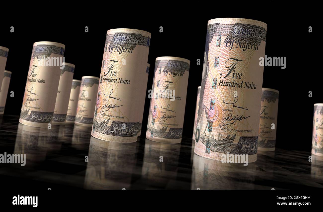Nigerian Naira money pack 3d illustration. NGN banknote roll. Concept ...