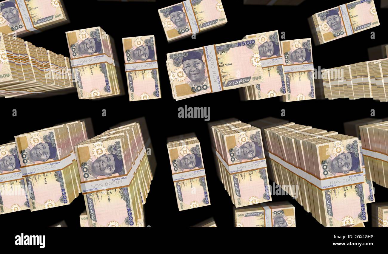 Nigerian Naira money pack 3d illustration. NGN banknote bundle stacks ...