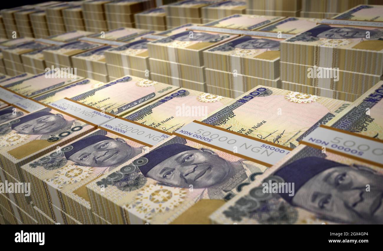 Nigerian Naira money pack 3d illustration. NGN banknote bundle stacks ...