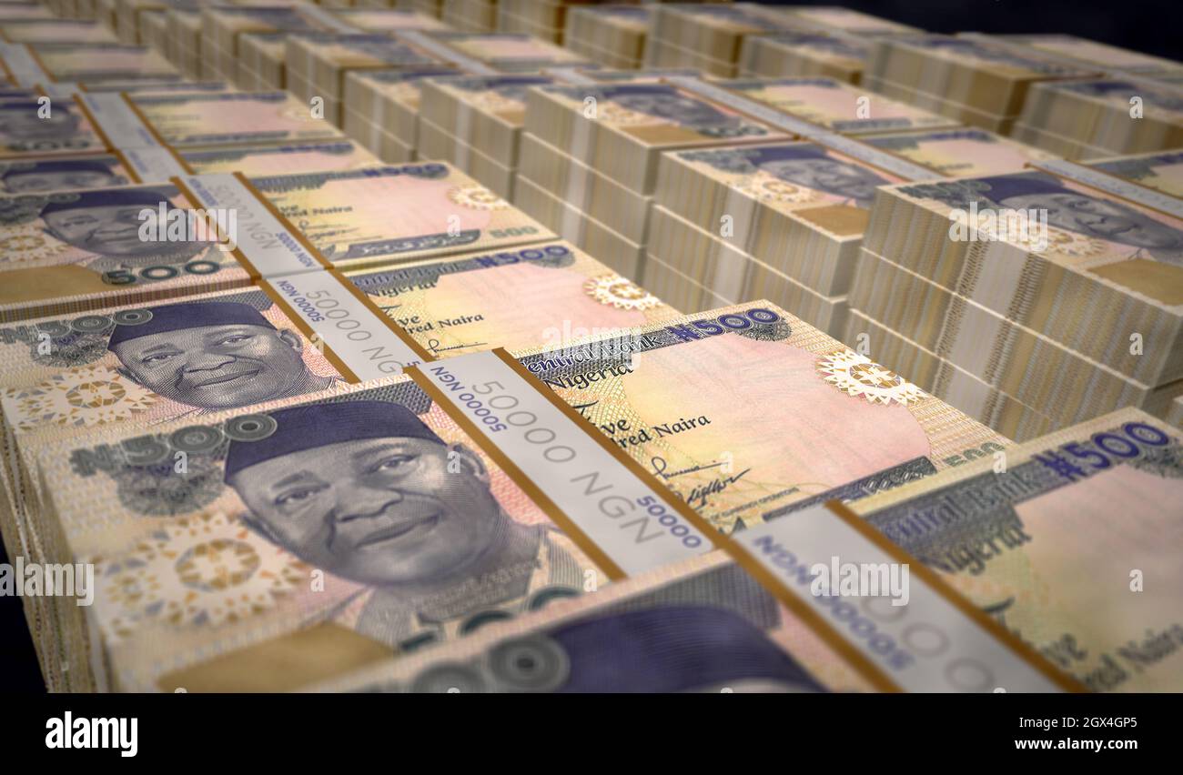 Nigerian Naira money pack 3d illustration. NGN banknote bundle stacks ...