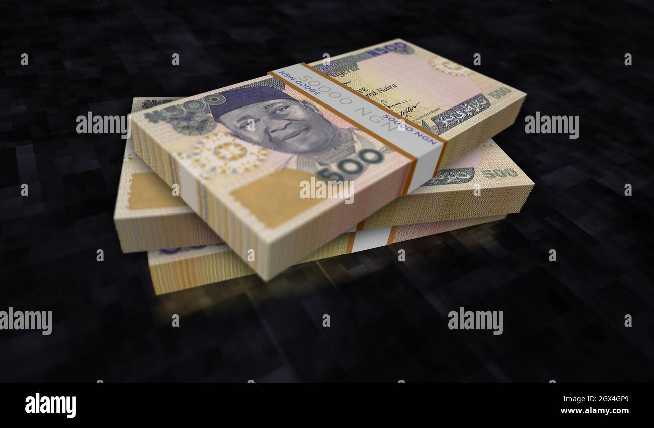 Nigerian Naira money pack 3d illustration. NGN banknote bundle stacks ...