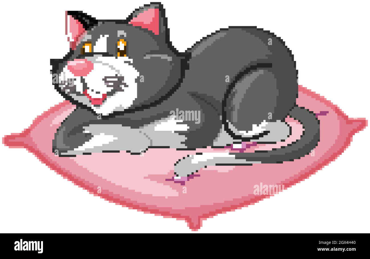 Cute grey cat in laying position cartoon character isolated Stock ...