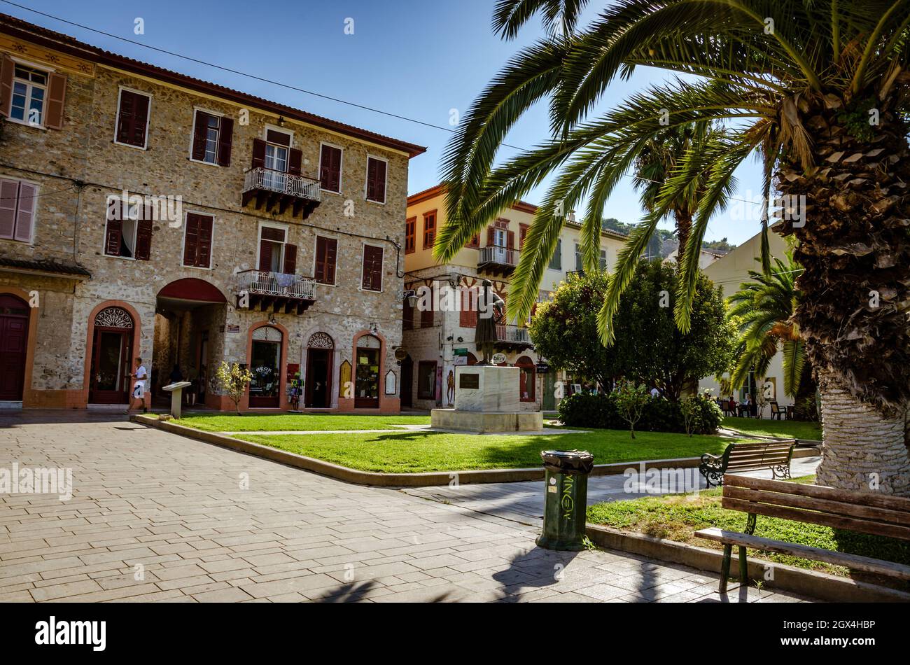 Beautiful decorated streets of Nafplion with traditional architectural ...