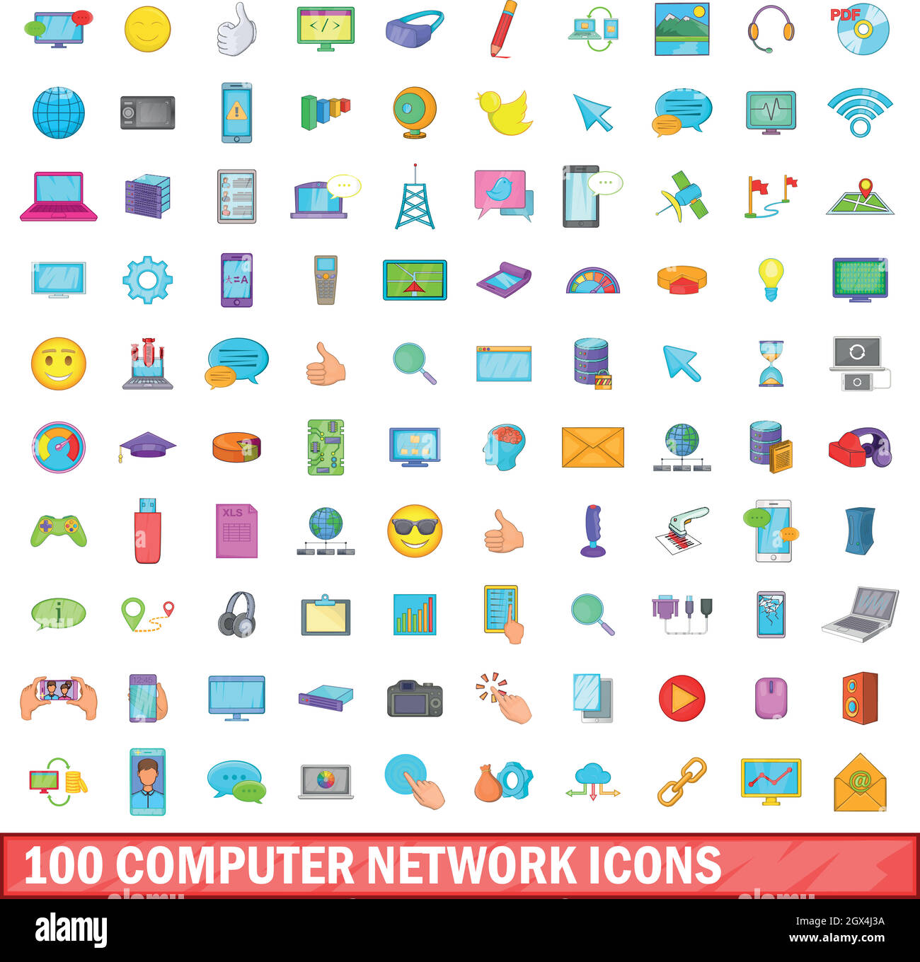 100 computer network icons set, cartoon style Stock Vector Image & Art ...