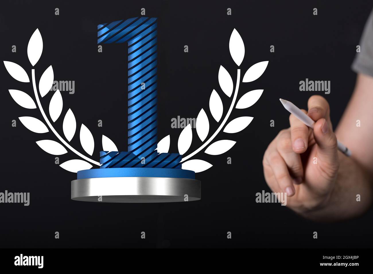 3D rendered 1st champion prize/place icon on a black background Stock ...