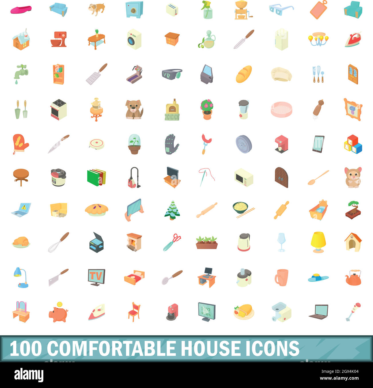100 comfortable house icons set, cartoon style Stock Vector Image & Art ...