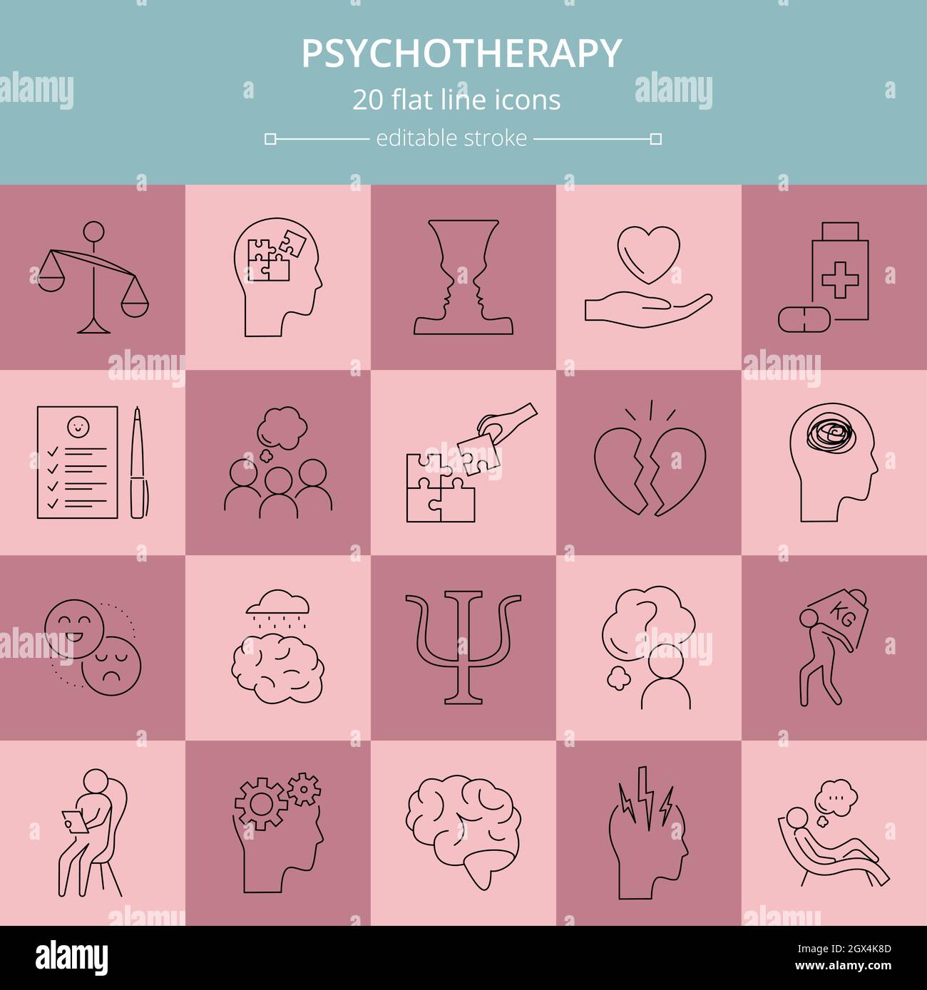Psychotherapy and psychology line icon set. Simple Stock Vector Image ...