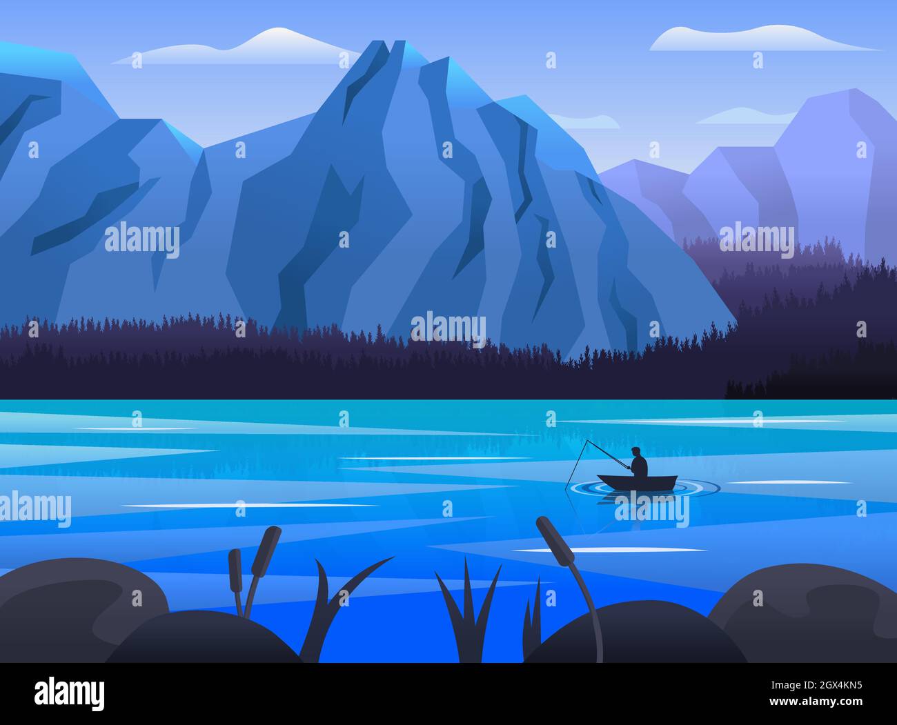 Panoramic view valley lake Stock Vector Images - Alamy