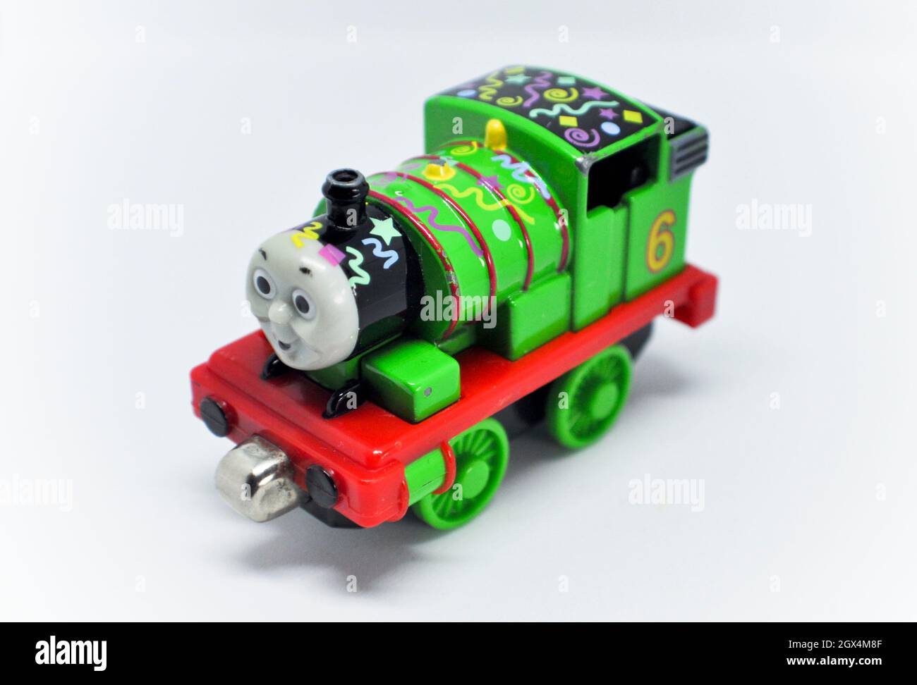 Party Percy diecast toy train set against a white background Stock ...