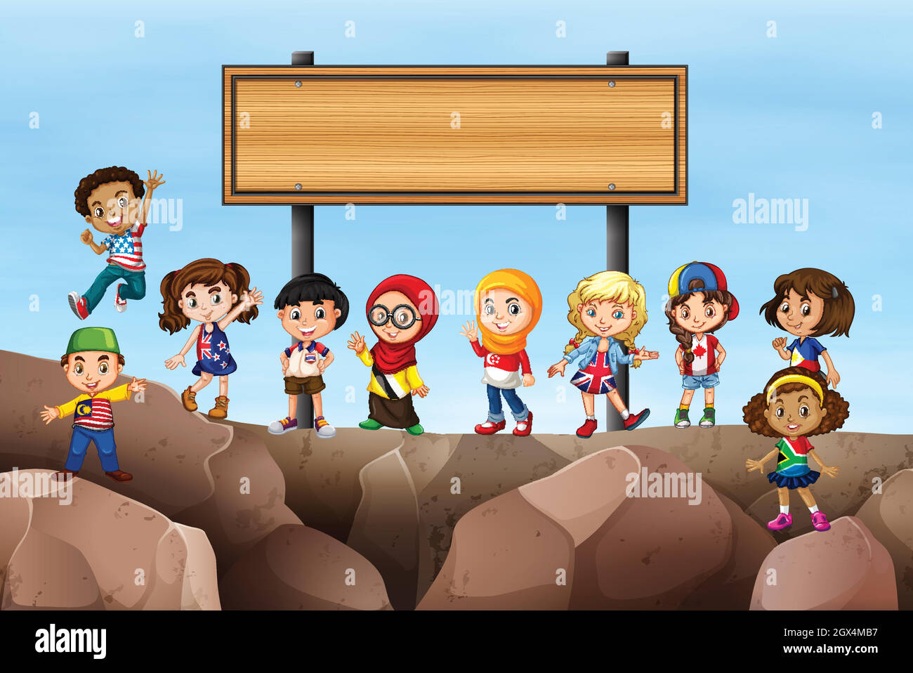 Children standing under the sign Stock Vector Image & Art - Alamy