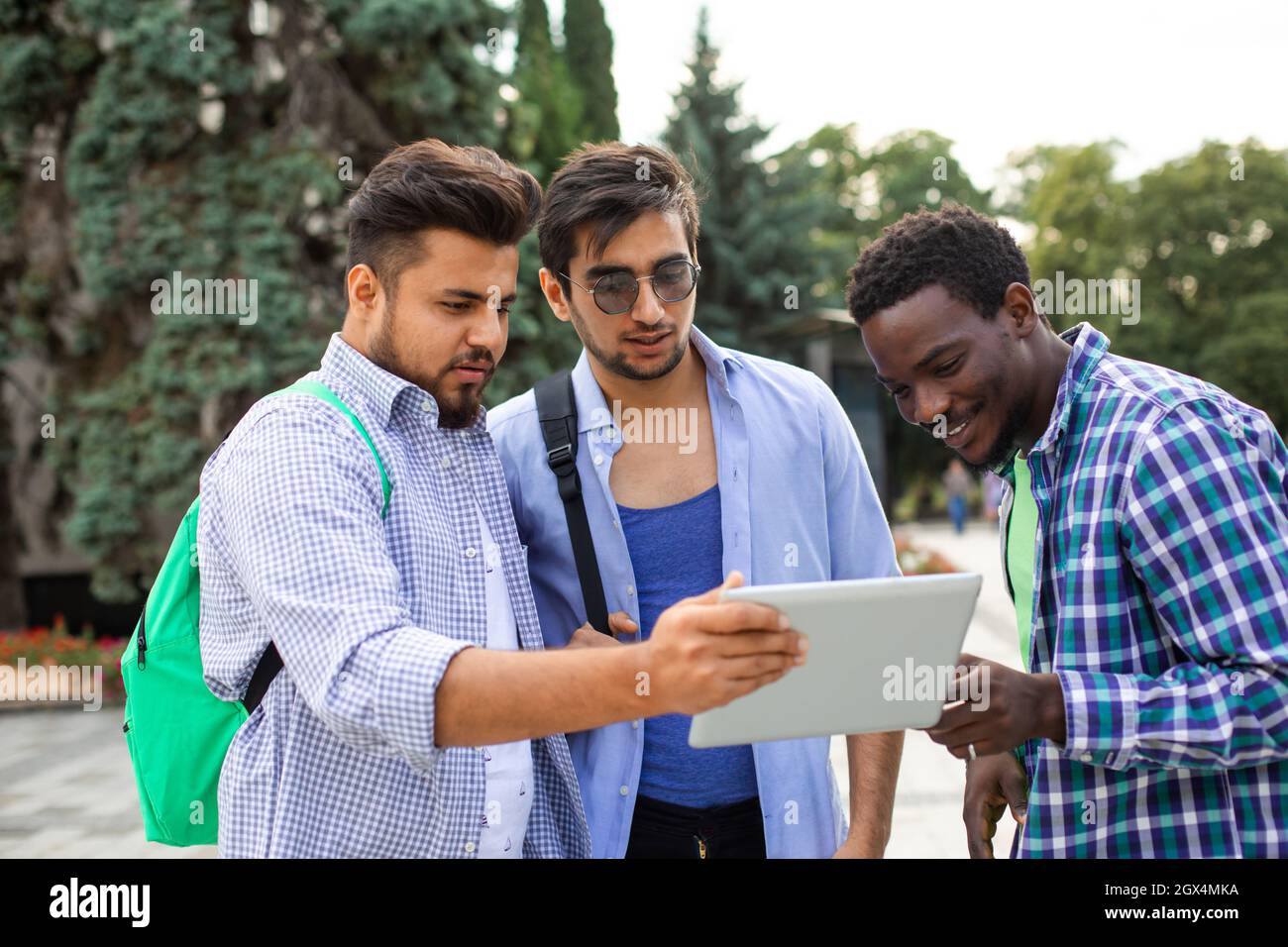 The group of students help your classmate with navigation Stock Photo ...