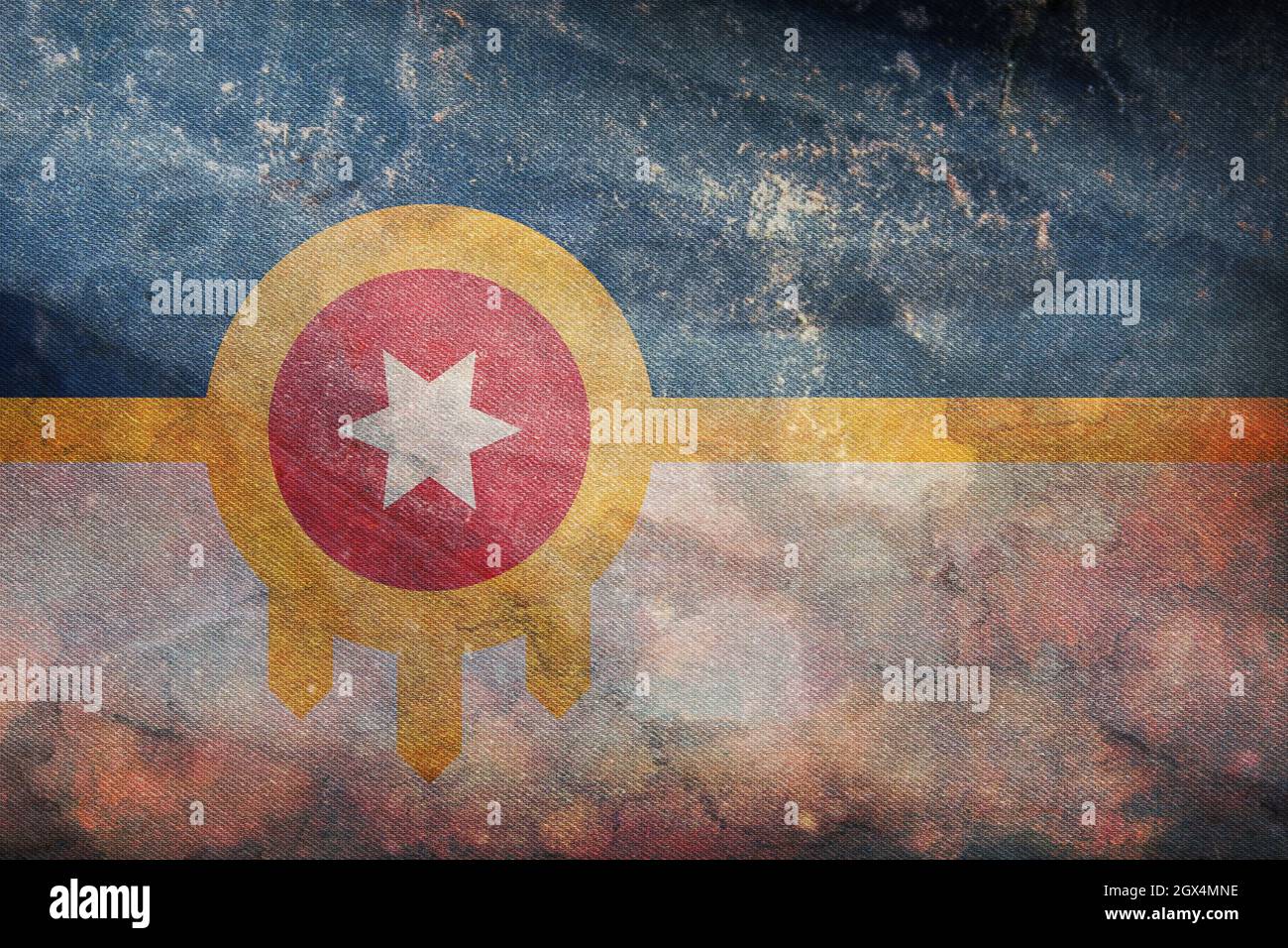 Top view of retro flag of Tulsa with grunge texture. Flag background ...