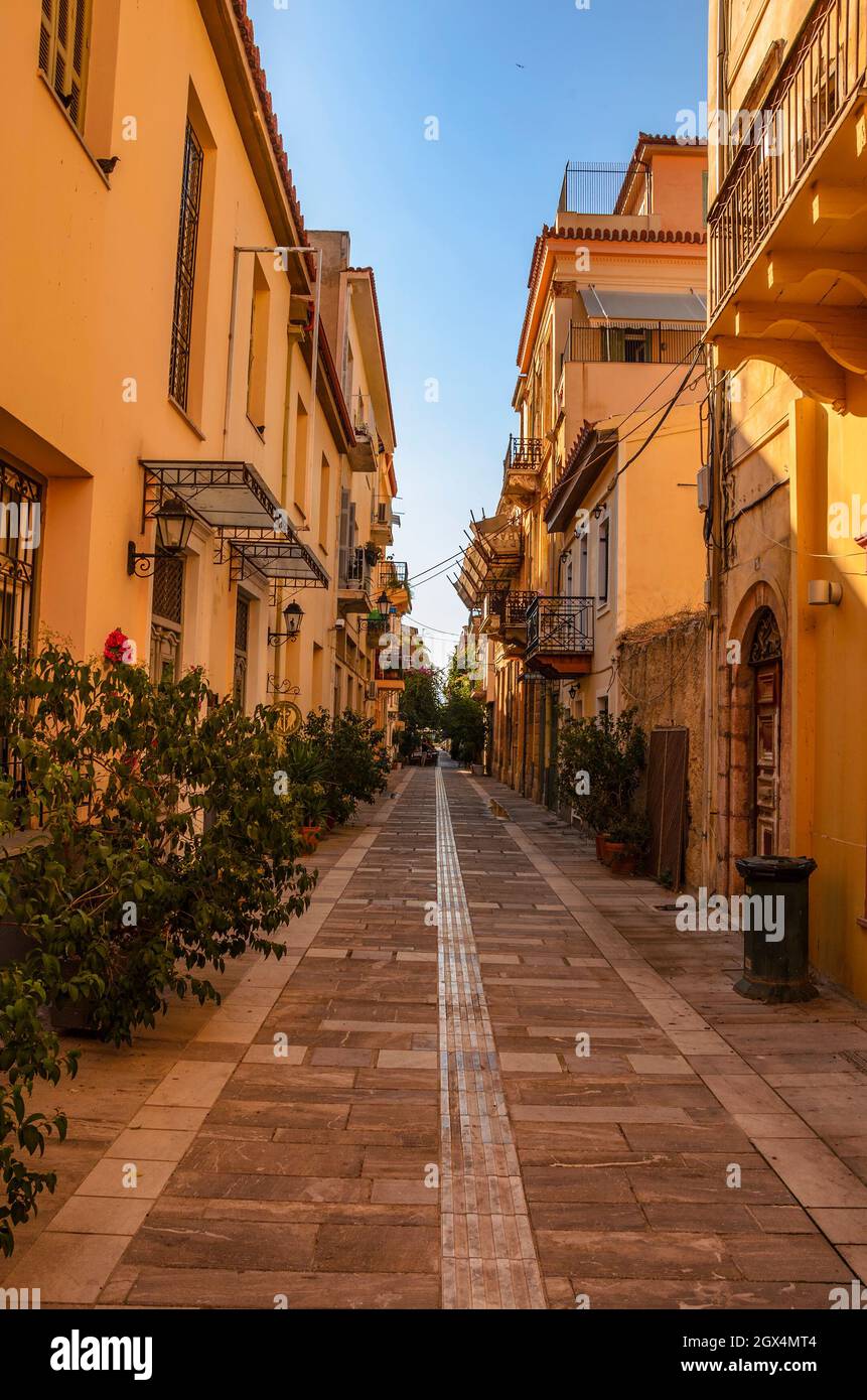 Beautiful decorated streets of Nafplion with traditional architectural ...