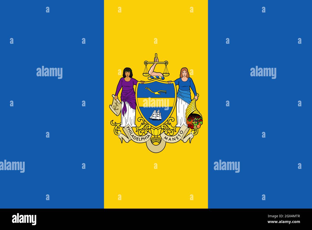 Top view of county of Philadelphia, Pennsylvania flag, USA no flagpole ...