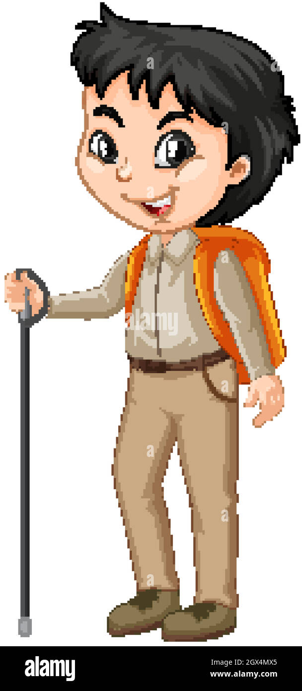 Boy with walking stick on isolated background Stock Vector Image & Art ...