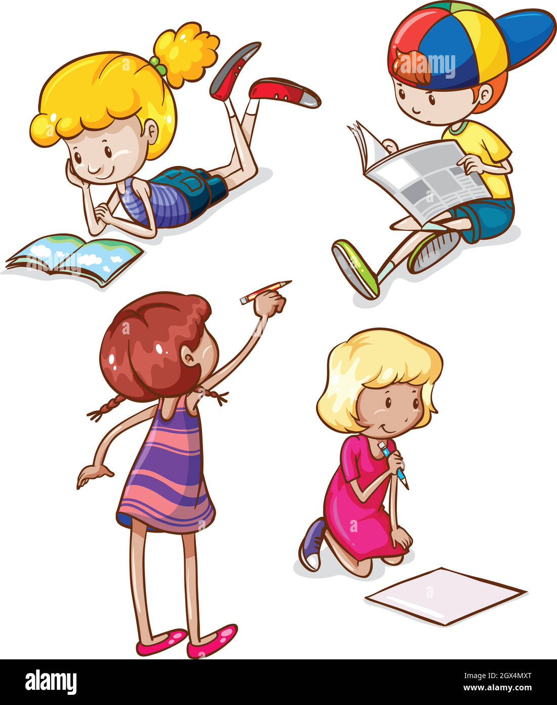 Simple Sketches Of Kids Reading And Writing Stock Vector Image Art Simple Sketches Of Kids Reading And Writing Stock Vector Image Art