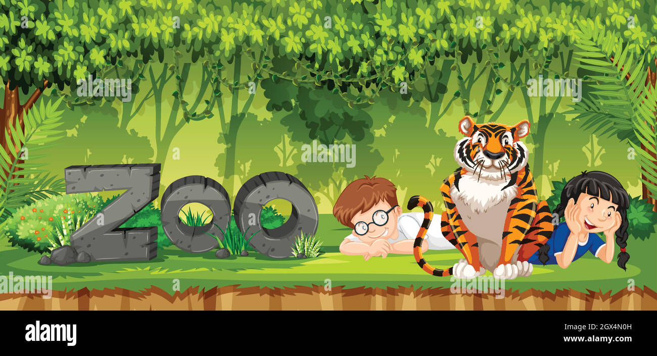 Children with tiger scene Stock Vector Image & Art - Alamy