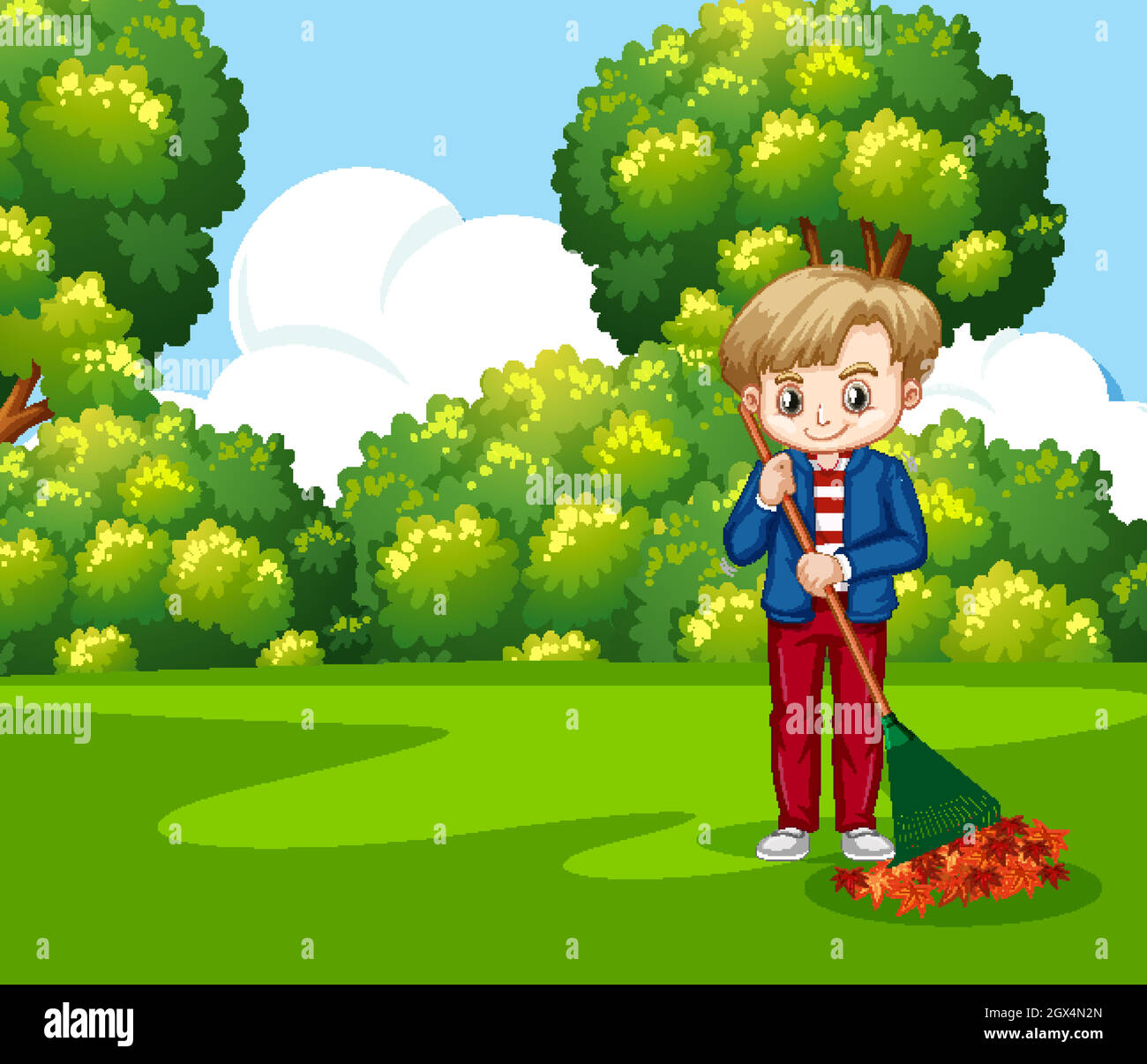 Boys raking leaves hi-res stock photography and images - Alamy