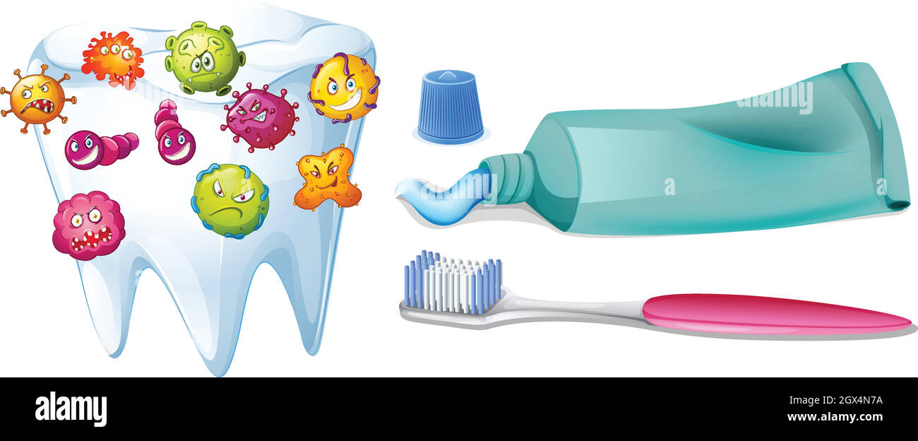 Tooth with bacteria and cleaning set Stock Vector Image & Art - Alamy