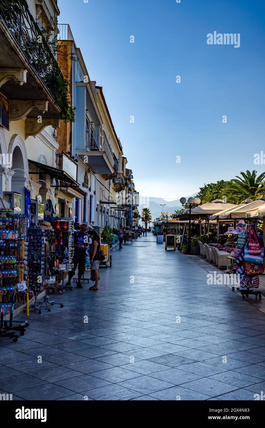 Beautiful decorated streets of Nafplion with traditional architectural ...
