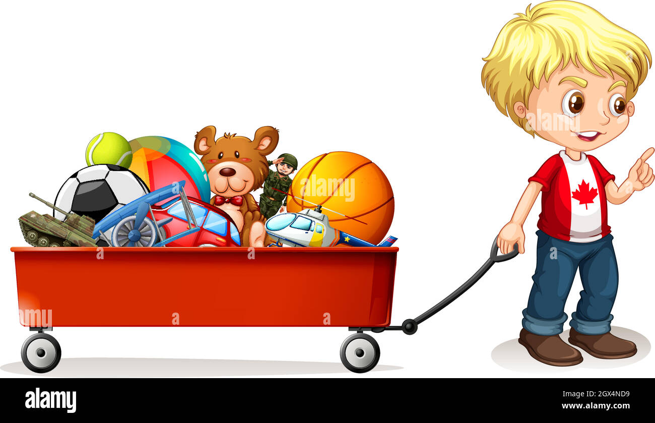 Boy pulling cart full of toys Stock Vector Image & Art - Alamy