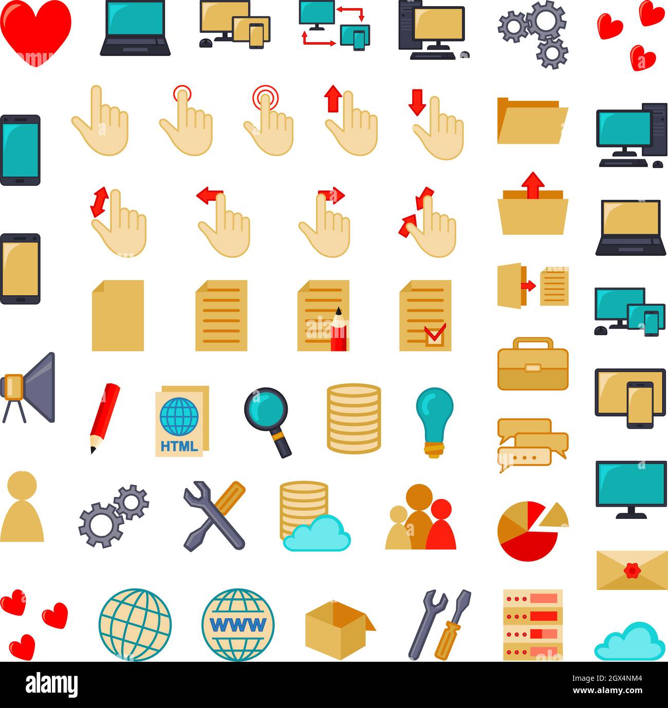 Colorful cartoon technology themed 46 icon design collection. Vector ...