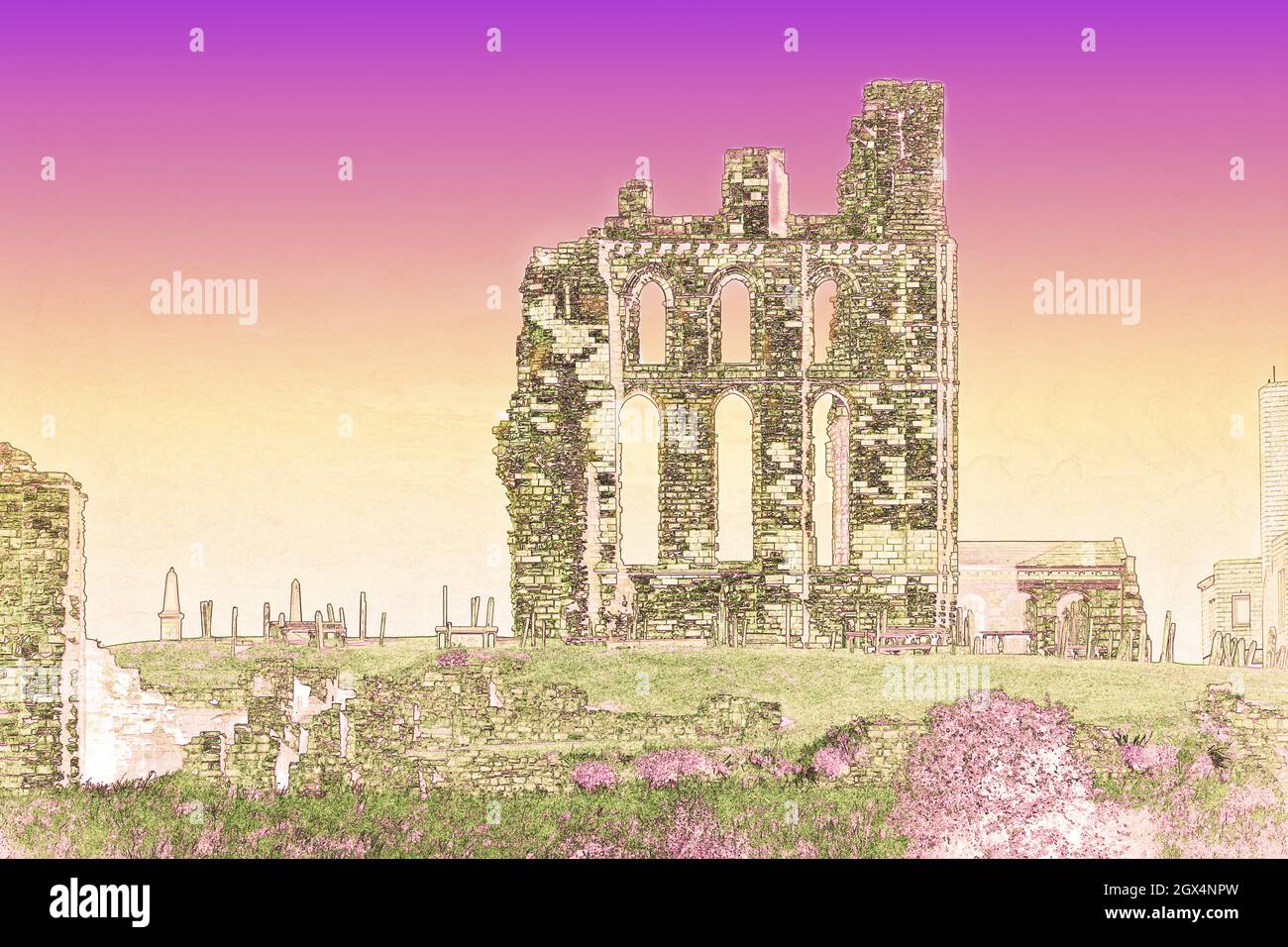 Tynemouth Priory in edge detail Stock Photo - Alamy
