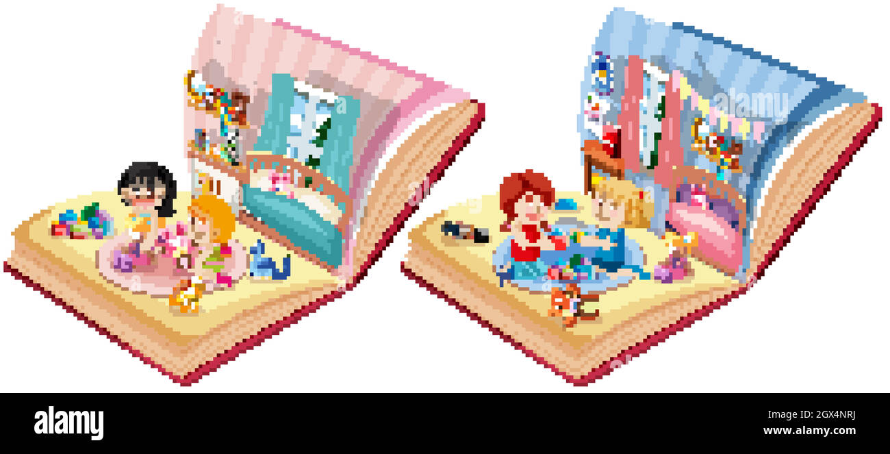 Two books with kids in bedroom scene Stock Vector Image & Art - Alamy