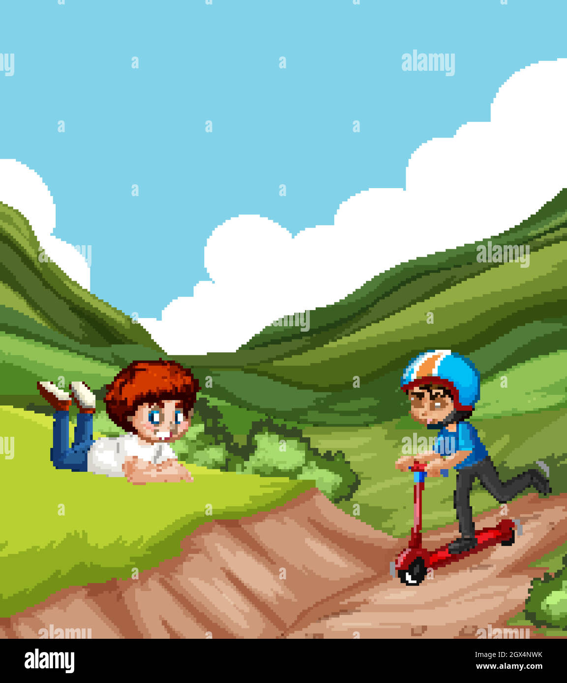 Cartoon illustration two boys playing hi-res stock photography and ...