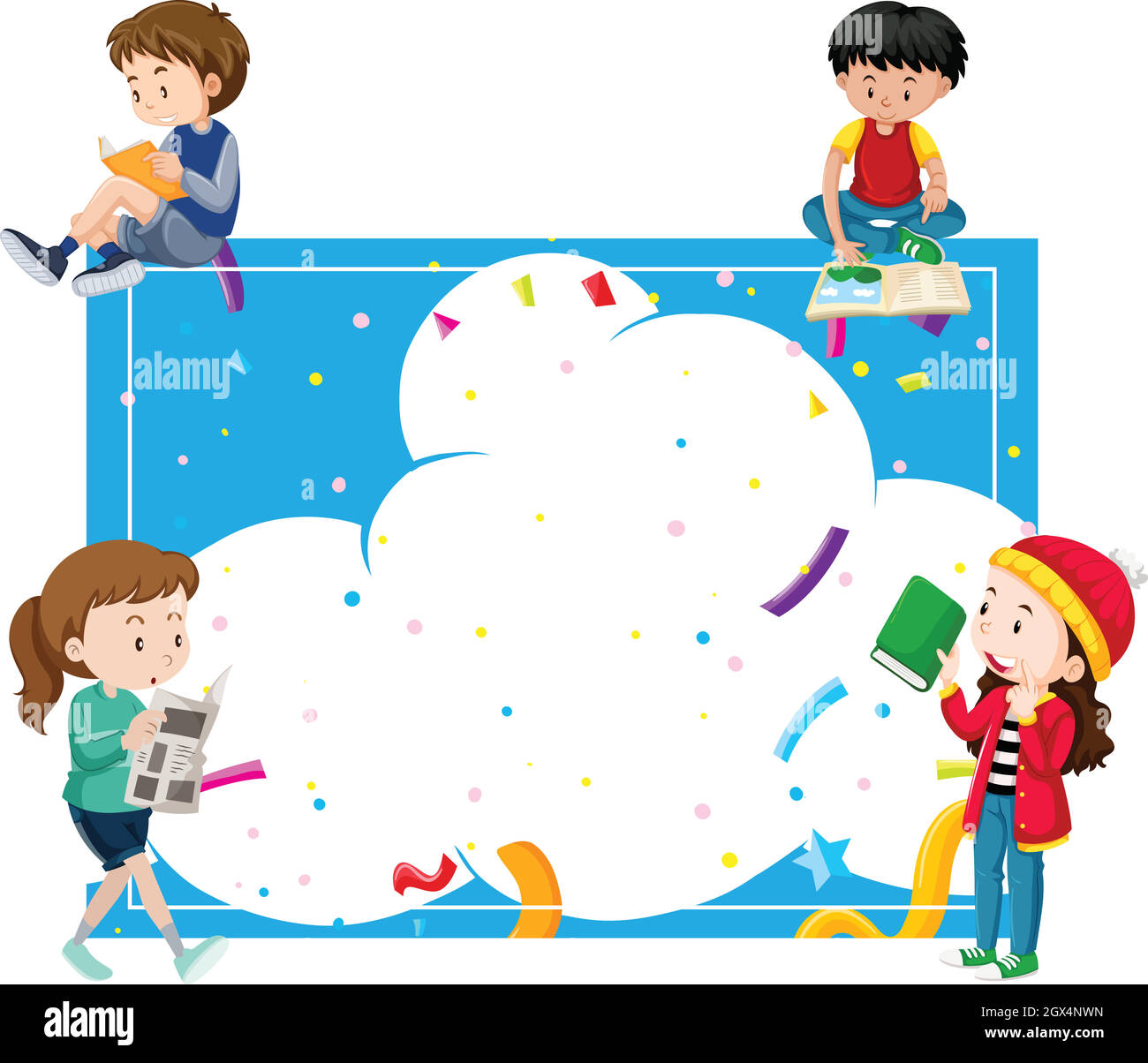 Children reading around a blue frame Stock Vector Image & Art - Alamy