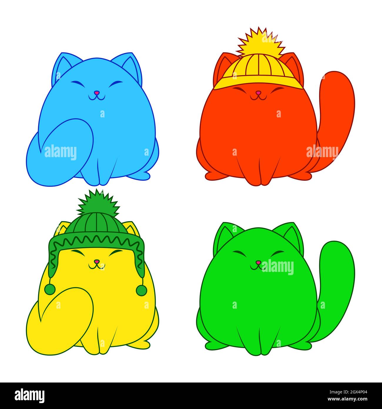 Four different cartoon cats in bright colors isolated on white ...