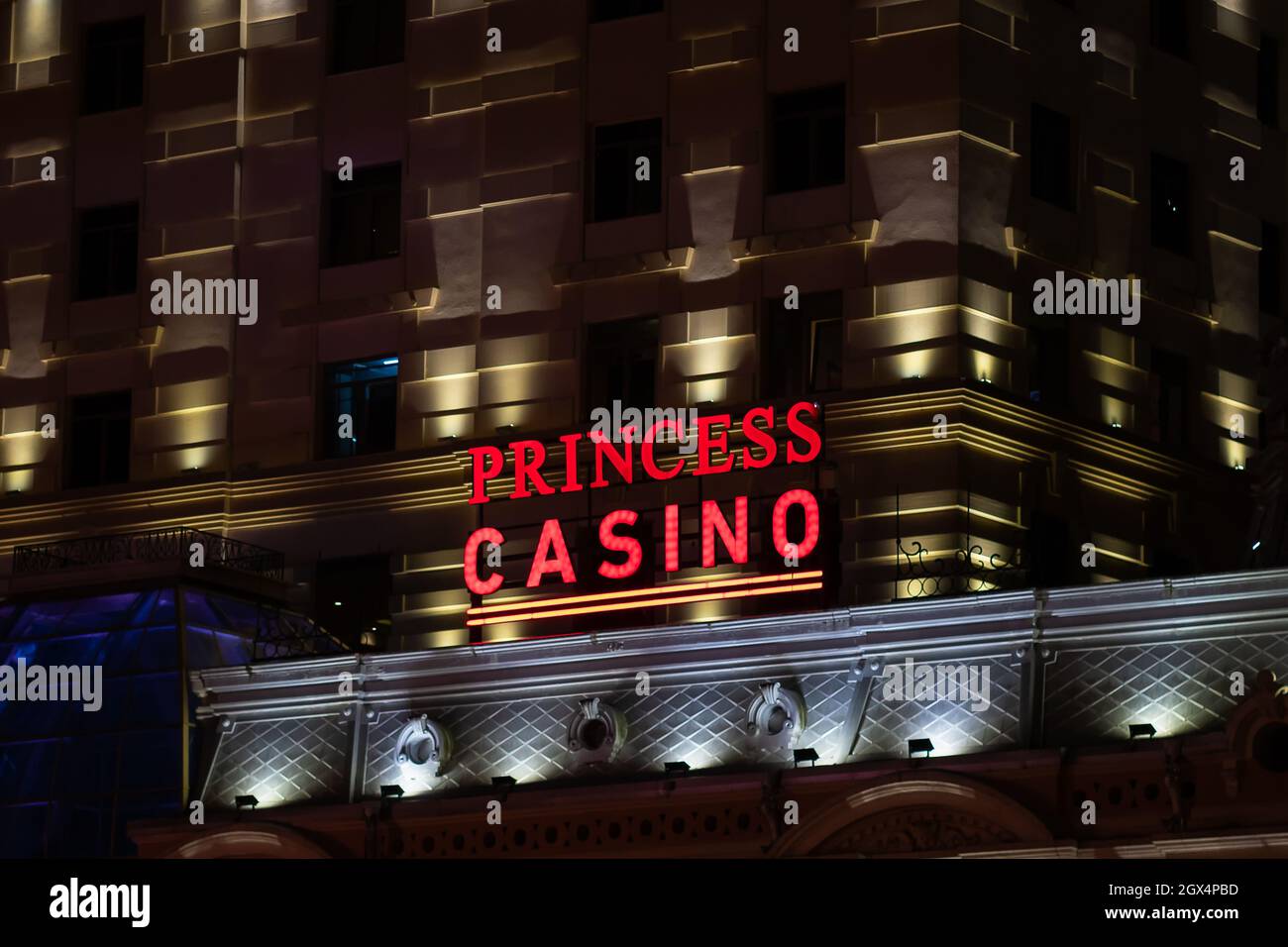 Batumi, Georgia - September 23 2021: Bright red sign of Casino Princess ...