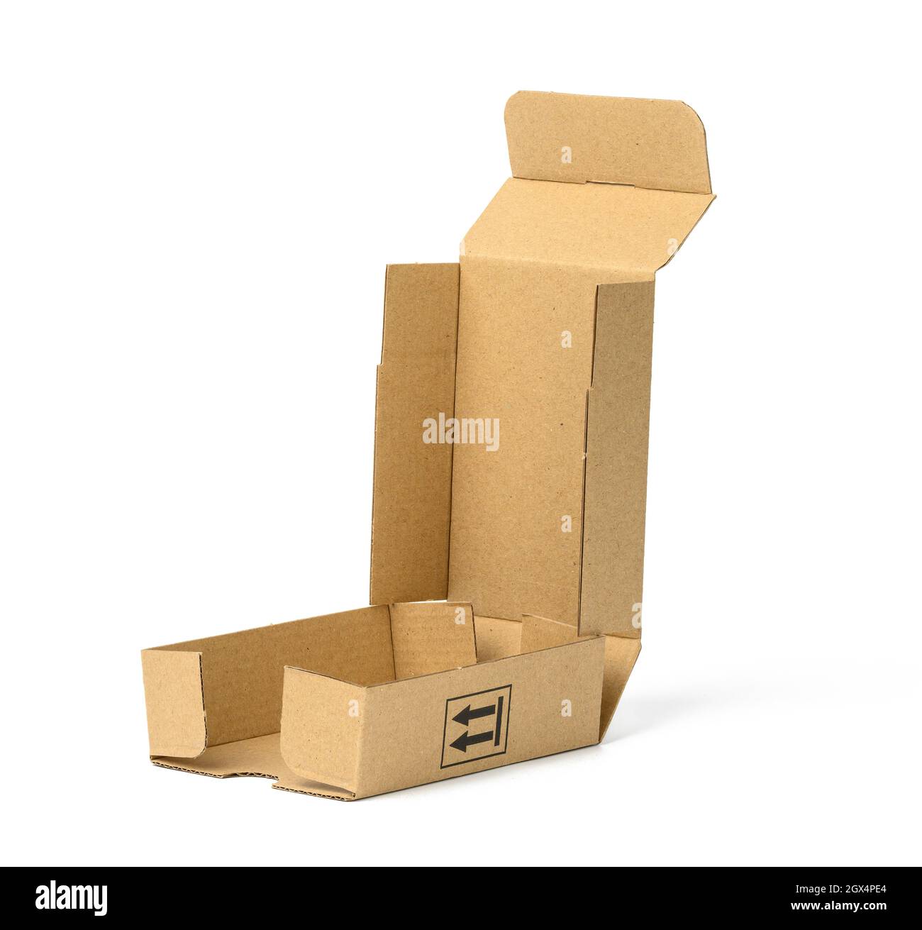 folding cardboard box made of brown corrugated cardboard on white ...