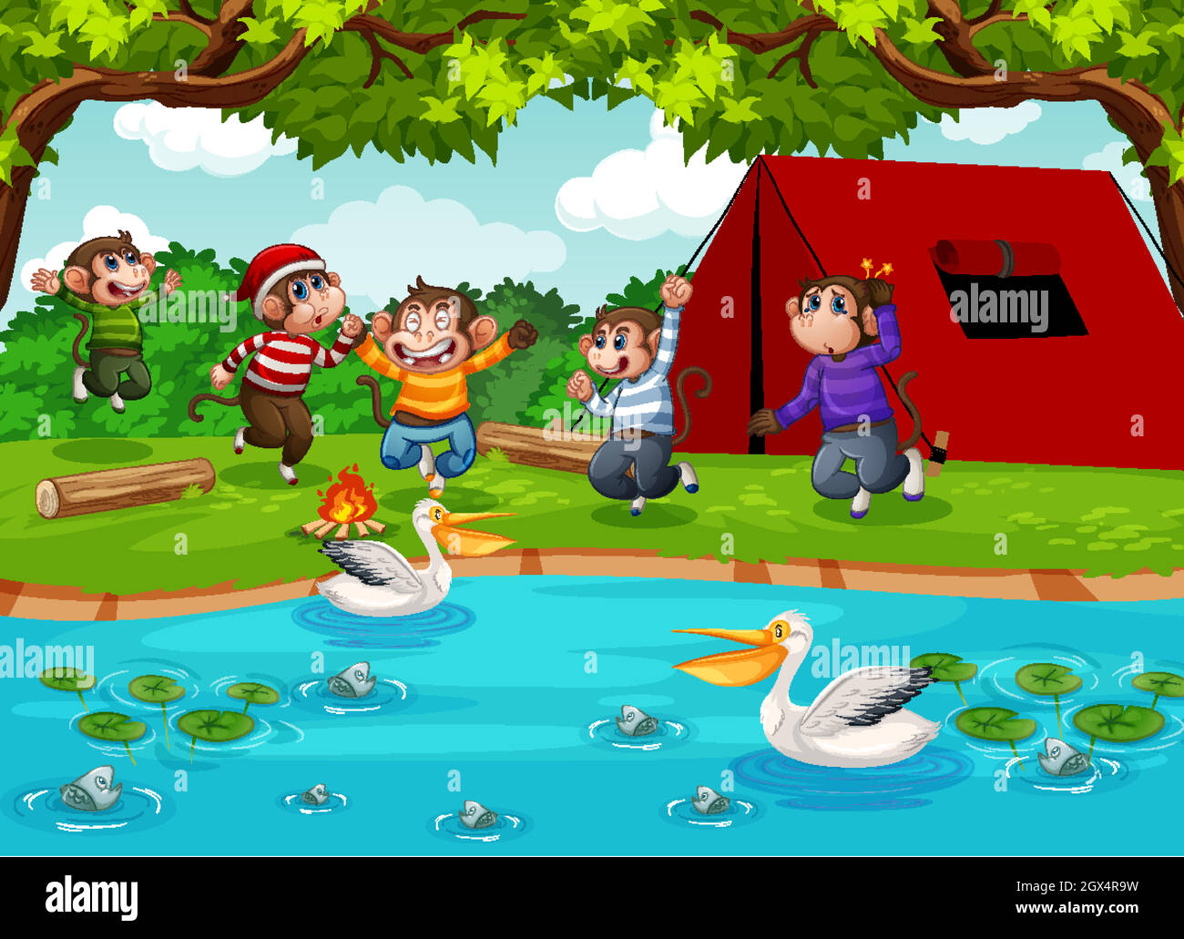 Five little monkeys jumping in the park scene Stock Vector Image & Art ...