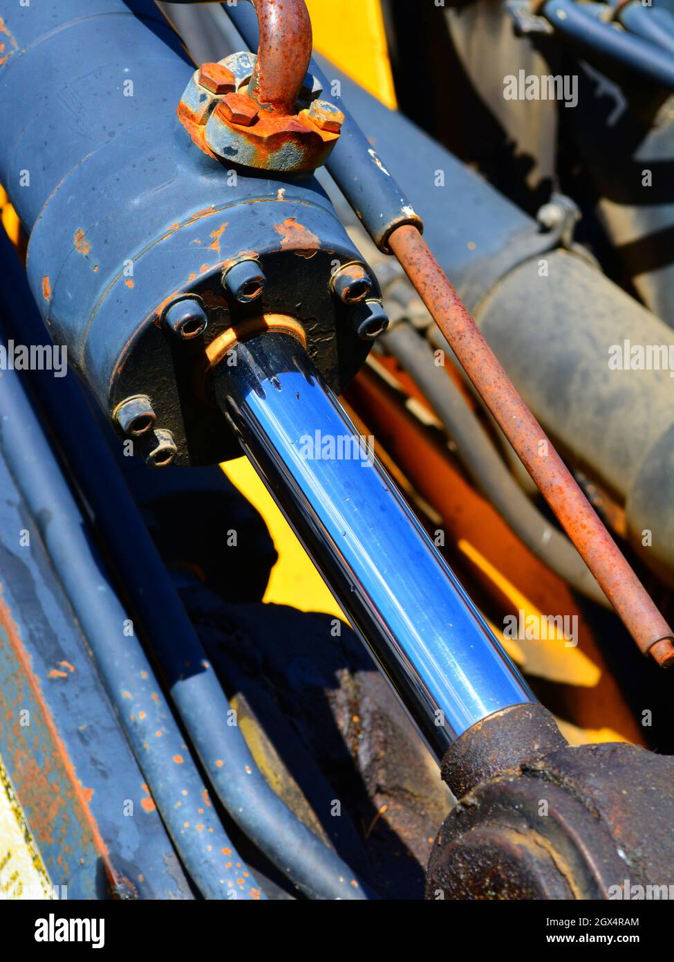 Vertical closeup of the tractor hydraulics details Stock Photo - Alamy