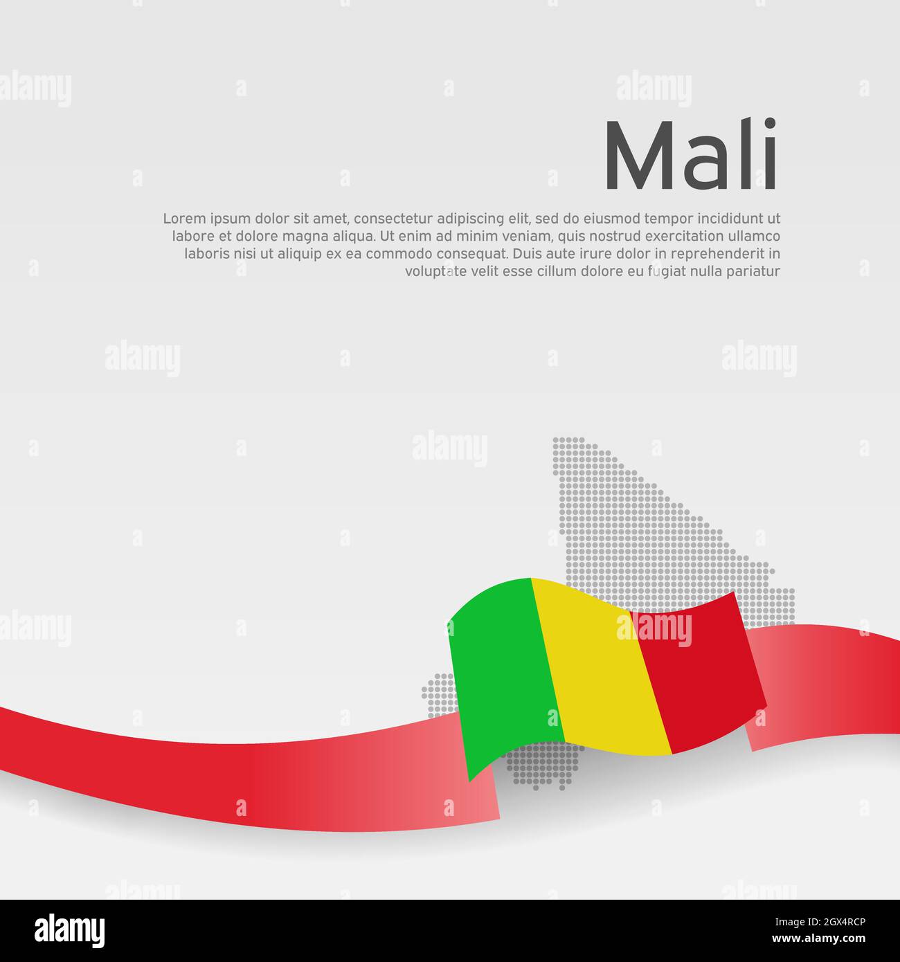 Mali flag, mosaic map on white background. Wavy ribbon with the mali ...