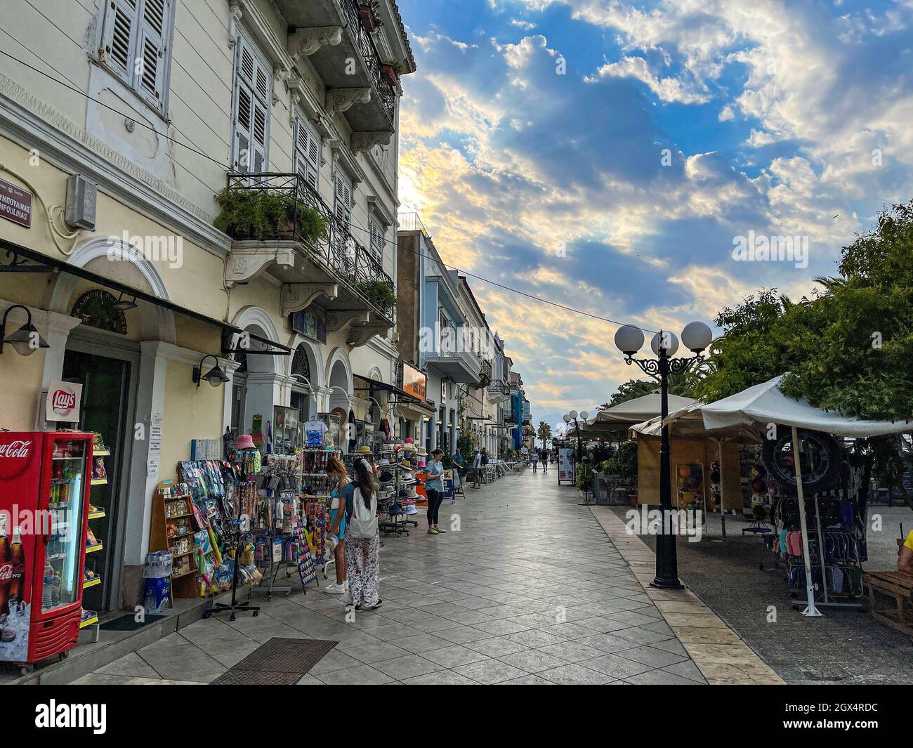 Beautiful decorated streets of Nafplion with traditional architectural ...