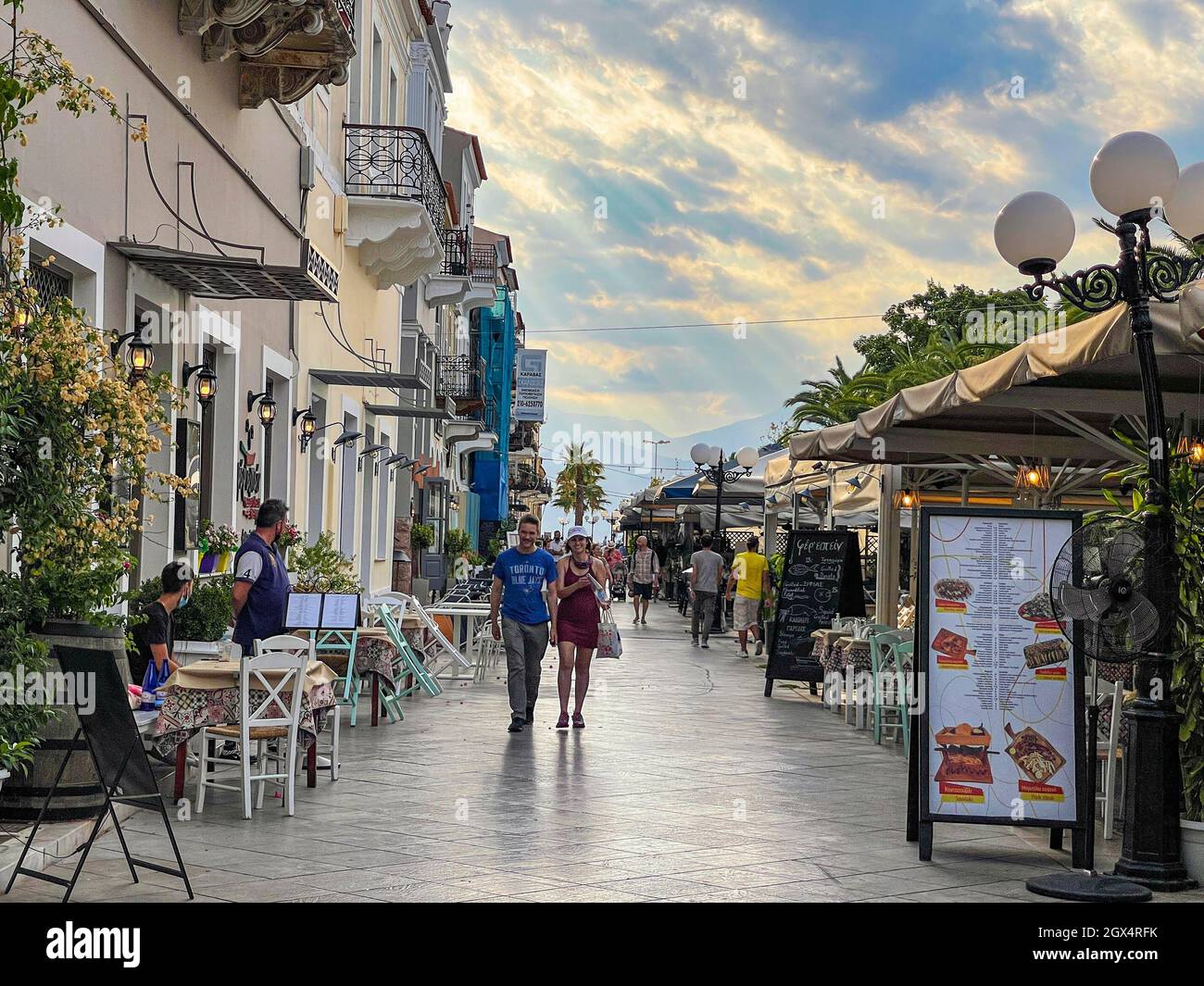 Beautiful decorated streets of Nafplion with traditional architectural ...