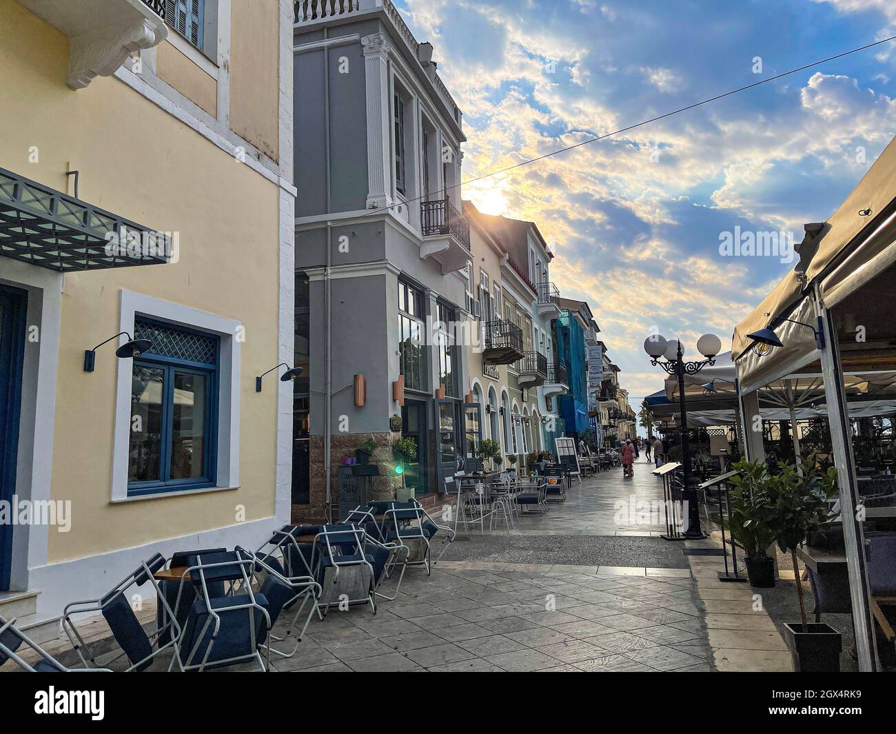 Beautiful decorated streets of Nafplion with traditional architectural ...