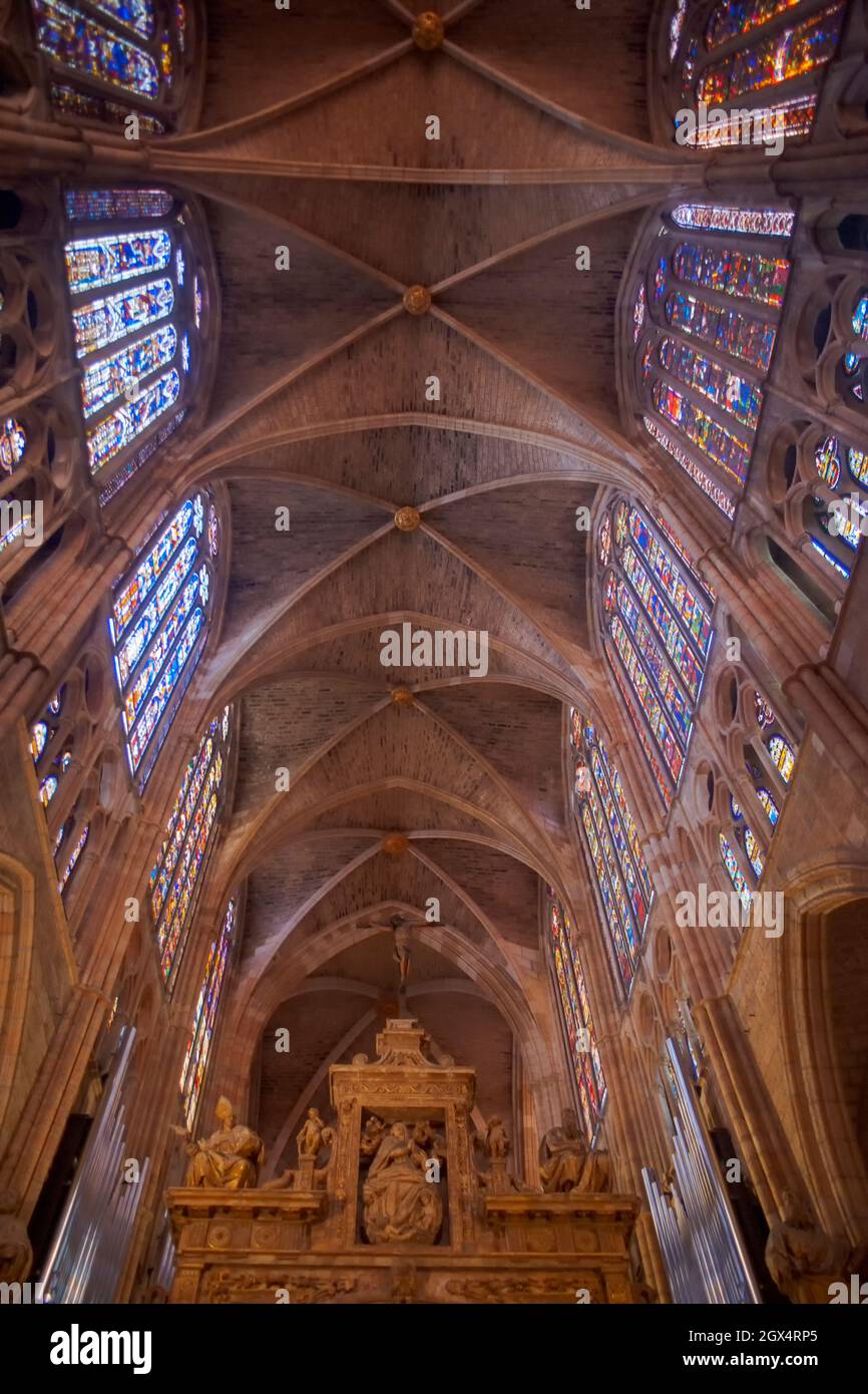 detail of the interior of the beautiful cathedral of Leon, Spain Stock ...